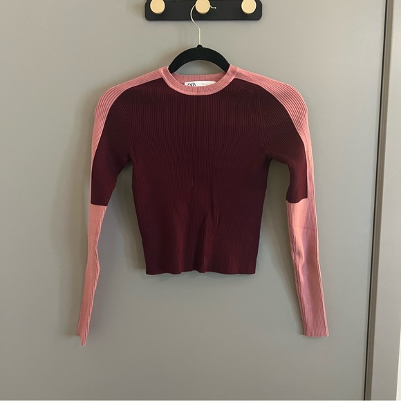 Zara | Sweaters | Zara Pink Burgundy Knit Top | Poshmark